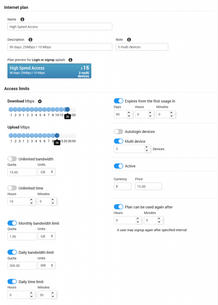 Internet Plans I Start Hotspot Cloud WiFi software